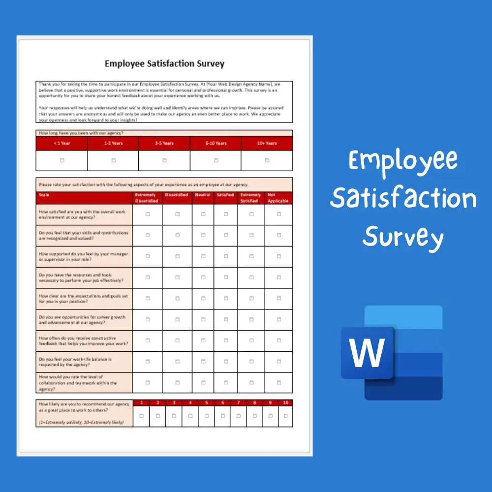 Employee Satisfaction Survey Form Template - Template Warriors