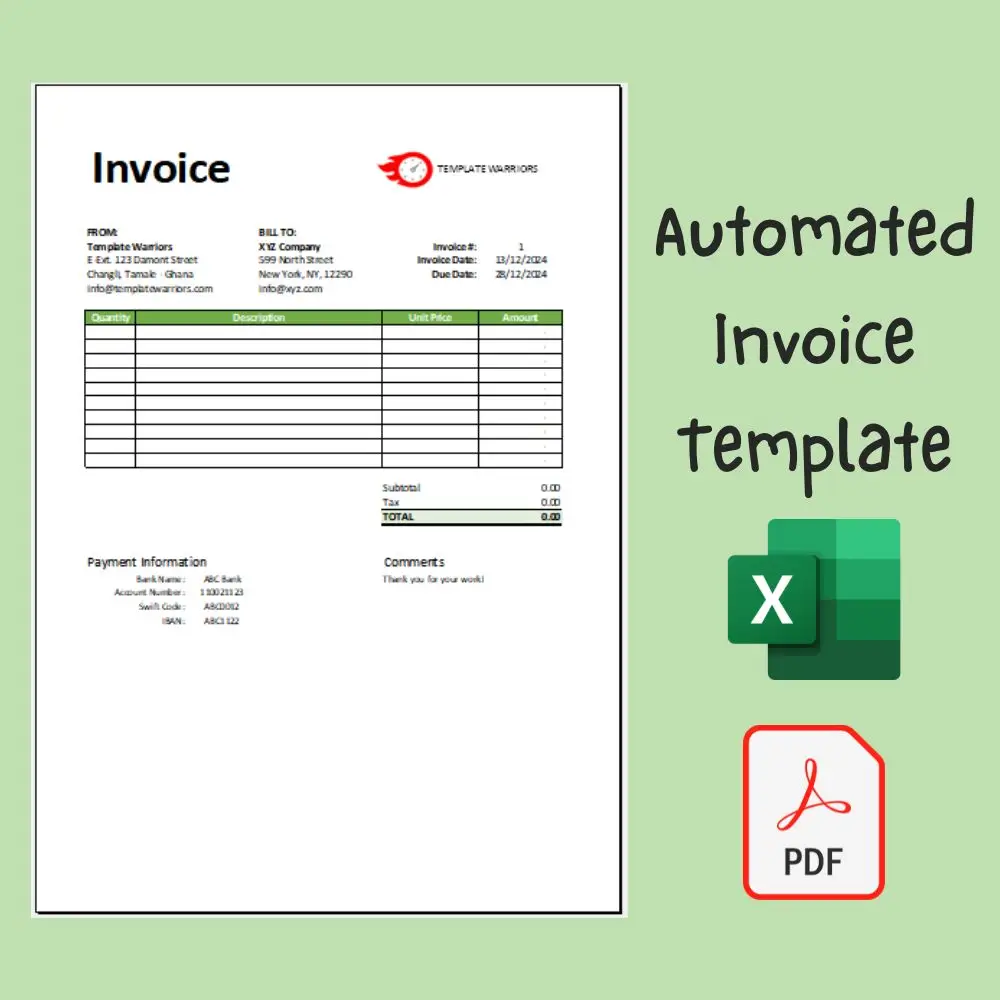 Automated Invoice Template in Excel with PDF Export - Template Warriors Automated Invoice Template in Excel with PDF Export - Template Warriors